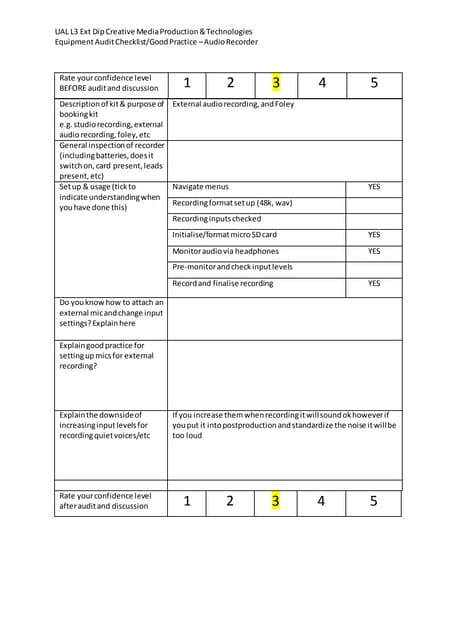 Audio recorder audit form blank(1) | PDF