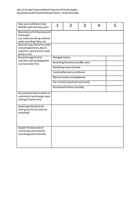 Audio recorder audit form blank(1) | DOCX | Audio Production | Content ...