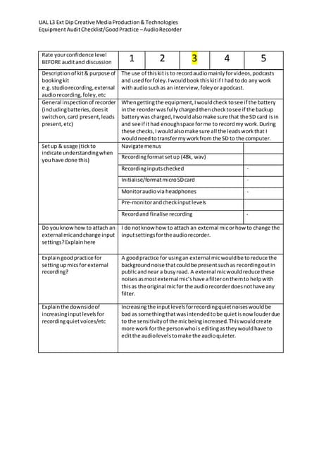 Audio recorder audit form blank(1) | DOCX | Audio Production | Content ...