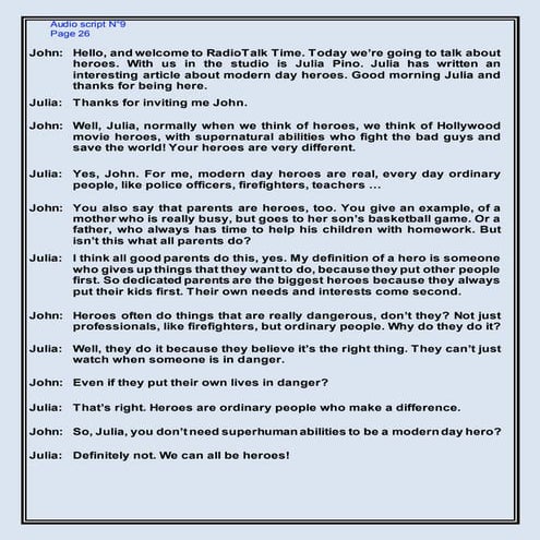 Audio script n°9 pag 26 | DOCX