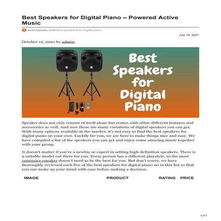 Audiospeaks.com best speakers for digital piano powered active music | PDF