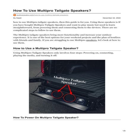 How To Use Multipro Tailgate Speakers | PDF