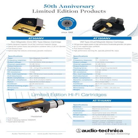 Audio Technica 50th anniversary Cartridges | PDF | Consumer Electronics | Technology & Computing