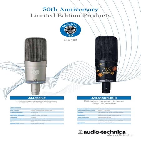 Audio Technica 50th anniversary pro audio products | PDF