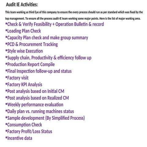 Job Activities of manufacturing audit & costing | PPT