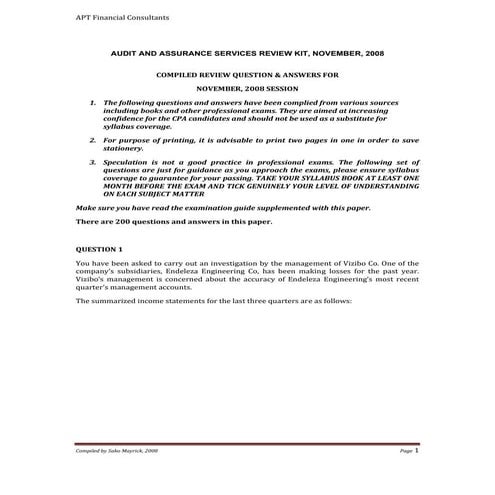 Acc 561 final exam 54#questions with answers correct 100% | DOCX