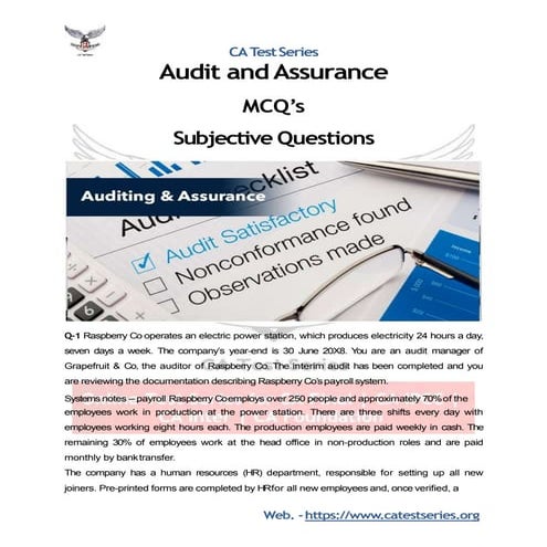 Audit and Assurance MCQ Subjective Questions 2019 - PPT | PDF