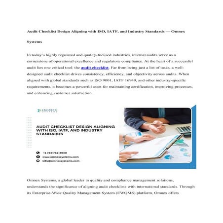 Audit Checklist Design Aligning with ISO, IATF, and Industry Standards ...