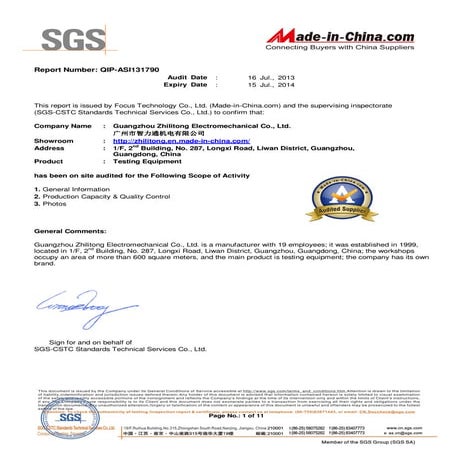 Audited Supplier Approval Report issued by SGS | PDF