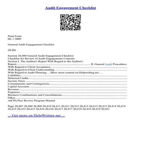 Audit Engagement Checklist | PDF
