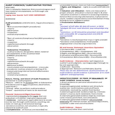 Audit Evidence Substantive Testing Docx Business Business And Finance