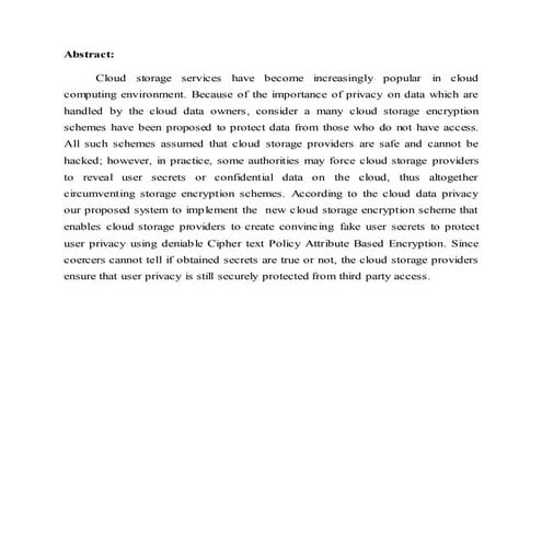 Audit Free Cloud Storage Via Deniable Attribute Based Encryption Docx