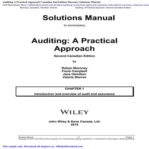 Auditing A Practical Approach Canadian 2nd Edition Moroney Solutions Manual | PDF