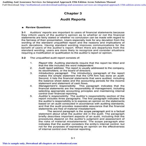 Auditing and Assurance Services an Integrated Approach 15th Edition Arens Solutions Manual | PDF