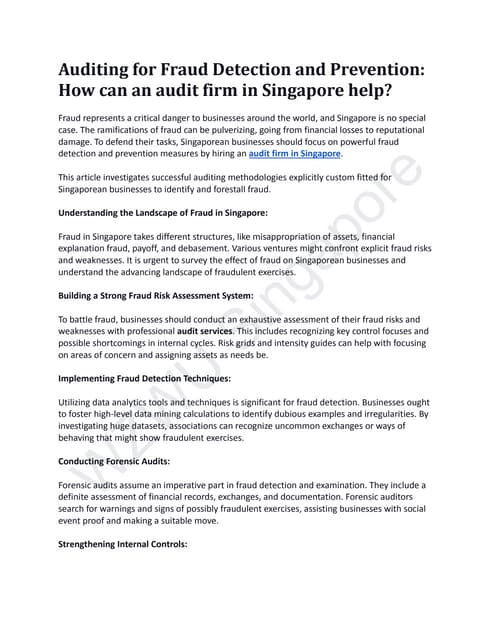 Auditing For Fraud Detection And Prevention How Can An Audit Firm In