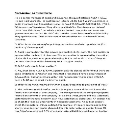 Auditing interview report by rahma aftab | PDF