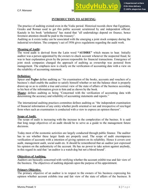 Objectives of auditing | PPT | Business Accounting & Finance | Business