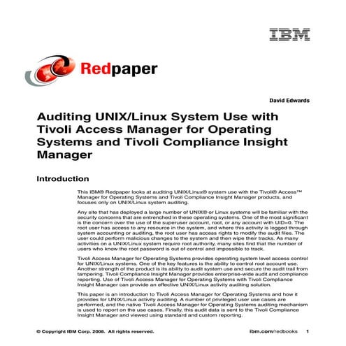 Auditing unix linux system use with tivoli access manager for operating systems and tivoli ...