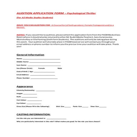 Audition application form | DOCX