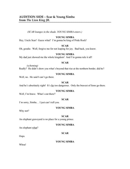 Audition side mufasa & young simba | PDF