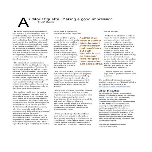 Auditor Etiquette: Making a good impression | PDF