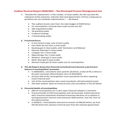 Auditor General Report.docx | Business Accounting & Finance | Business
