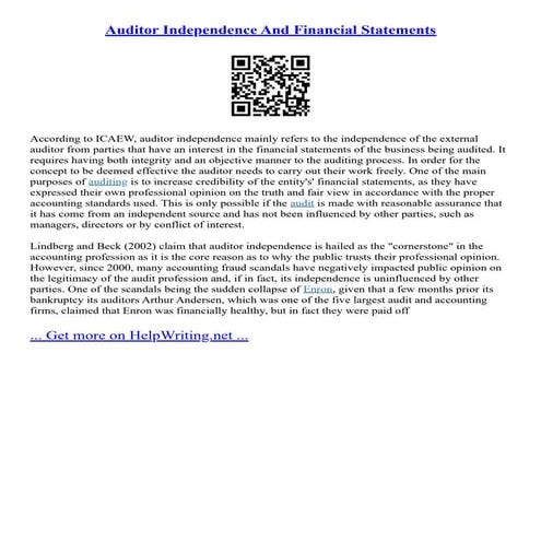 Auditor Independence And Financial Statements | PDF