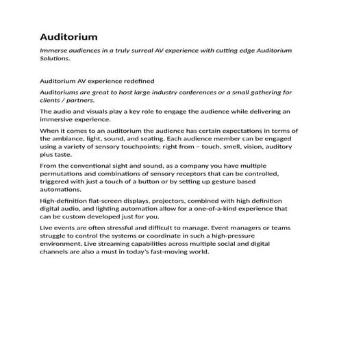Auditorium AV Experience: A New Standard | PDF