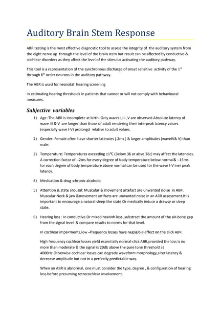 Auditory brainstem response (ABR) | PPT