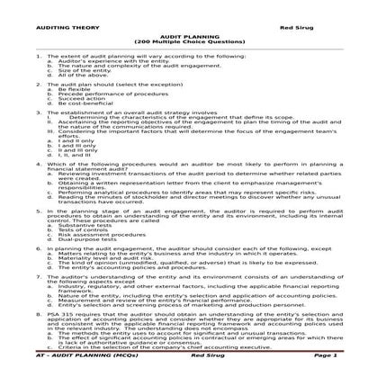 audit planning (auditing theory - red sirug) | PDF