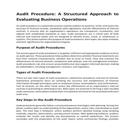 Audit Procedure A Structured Approach to Evaluating Business Operations ...