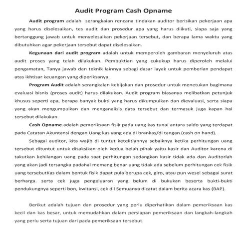Audit Program Cash Opname | PDF