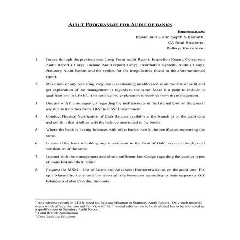 Audit programme for_audit_of_banks | PDF