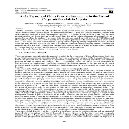 Audit report and going concern assumption in the face of corporate ...