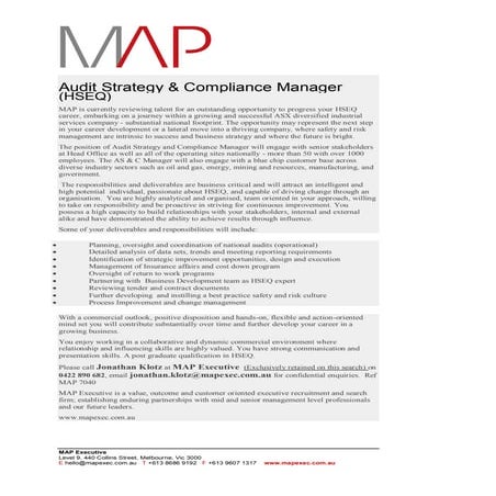 Audit Strategy & Compliance Manager (HSEQ) Melbourne | PDF