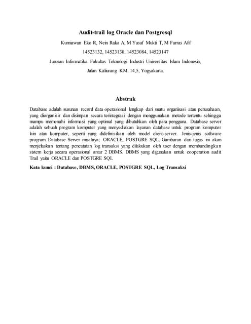 Audit Trail Comparison Oracle & PostgreSQL | PDF Audit Trail Comparison Oracle & PostgreSQL | PDF
