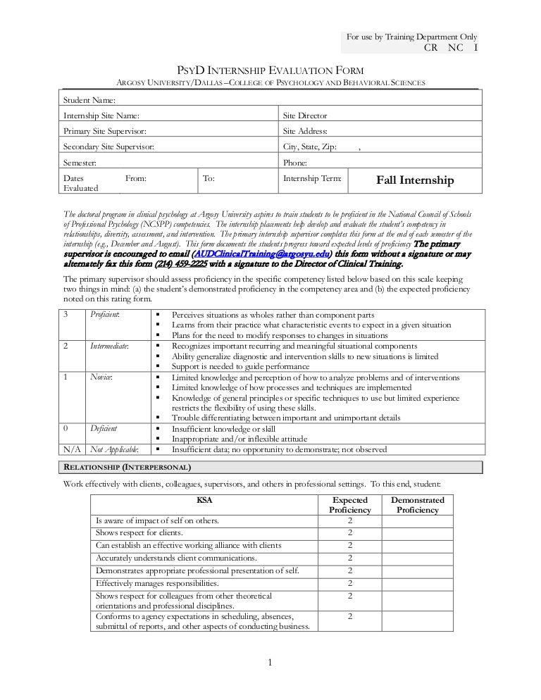 Aud practicum & internship evaluation forms psy d
