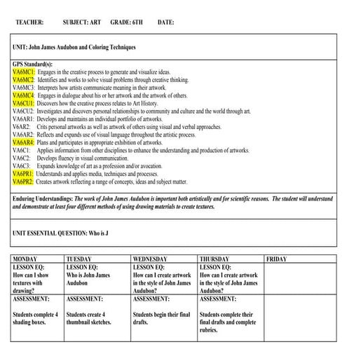 Audubon Lesson Plan | DOC