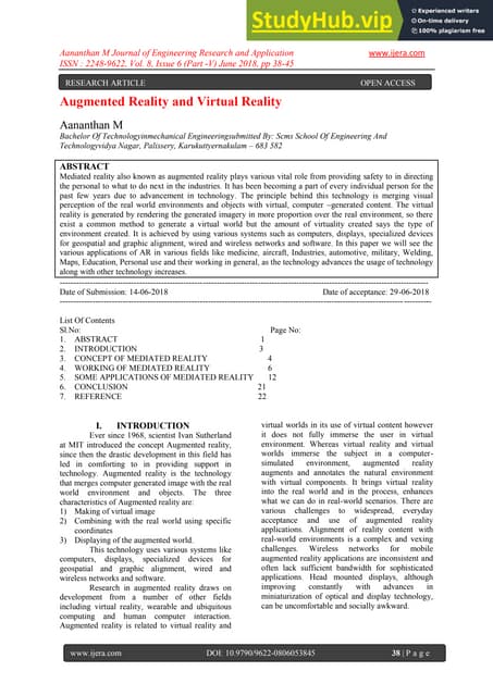 Augmented Reality | PDF | Augmented Reality | Technology & Computing