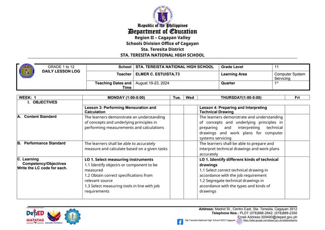Computer System Servicing Lesson Plan for First Quarter | DOCX