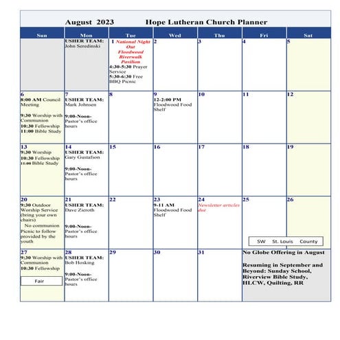 August 2023 Calendar of Events | PDF