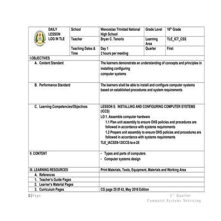 Full lesson plan use in first in the senior high school department | DOCX