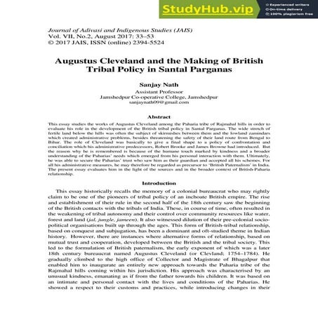 Augustus Cleveland And The Making Of British Tribal Policy In Santal ...