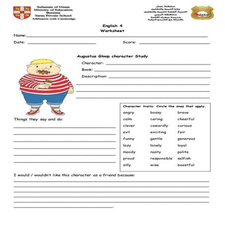 Augustus gloop-Writing worksheet | DOCX