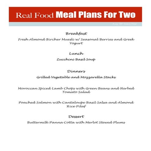 Real Food Meal Plans For Two Sample | PDF