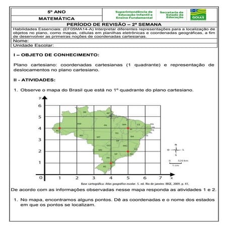 Atividade De Matemática Plano Cartesiano