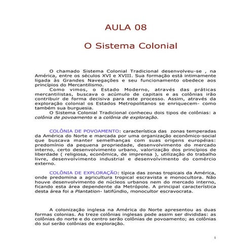 Aula 08 sistema colonial | PDF