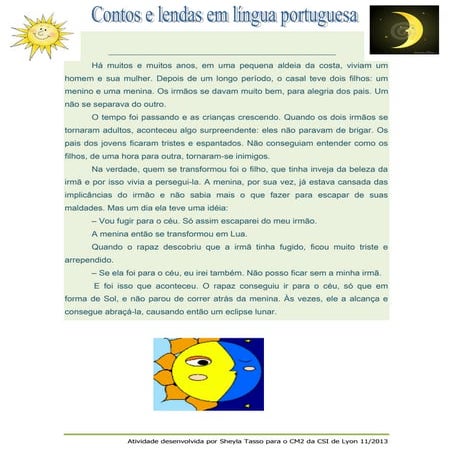 Aula 2 Lenda origem do sol e da lua | PDF