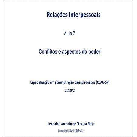 Aula 7 Conflitos e aspectos do poder | PDF