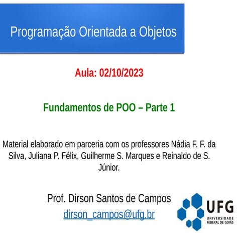 Aula de fundamentos de Programação Orientada a Objeto na linguagem de ...